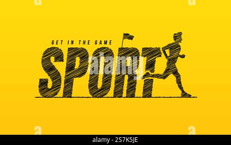Run scribble text with sport running man on yellow background, Hand ...