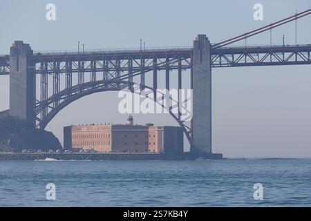 Water level view of Fort Point fortification under south span of the ...