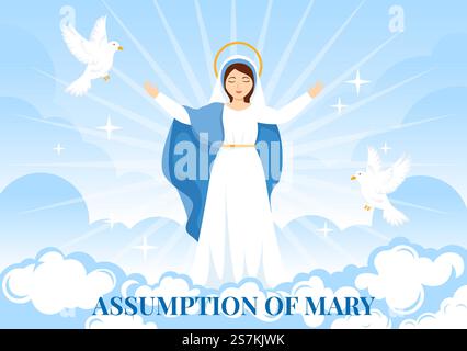 Assumption of Mary Vector Illustration with Feast of the Blessed Virgin ...