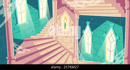 Vector cartoon of castle dungeon with torch with fire, iron shackles on ...