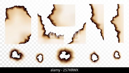 Burn edge paper hole corner vector effect set on transparent background ...