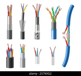Realistic electrical wires. Cable power energy. Flexible thick network ...
