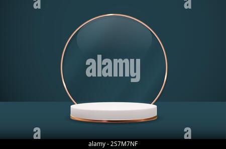 Realistic 3d pedestal over dark background. Trendy empty podium display ...