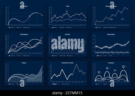 Data graphic charts. Maths coordinates graph, growth chart graphics and ...