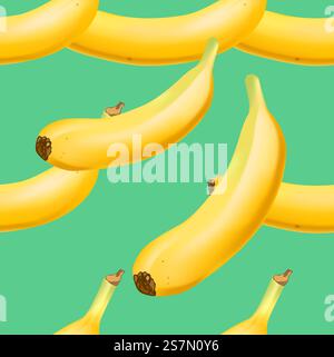 Trendy seamless pattern with realistic banana bunch and tropical leaves ...