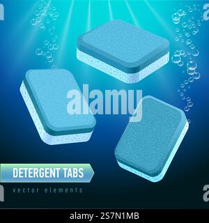 Dishwasher detergent tablet from different angles. Colored soap tabs ...