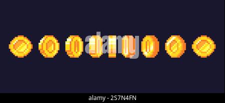 Pixel game coins animation. Golden pixelated coin animated frames ...