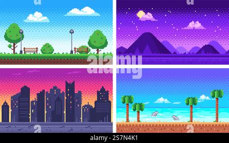 Pixel art ground platform set. Cave land and game props. Retro 8-bit ...