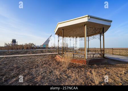Bandstand in Moynaq (Karakalpakstan, Uzbekistan), located on a platform ...