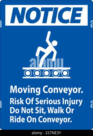 Notice Sign Moving Conveyor, Risk Of Serious Injury Do Not Sit Walk Or ...