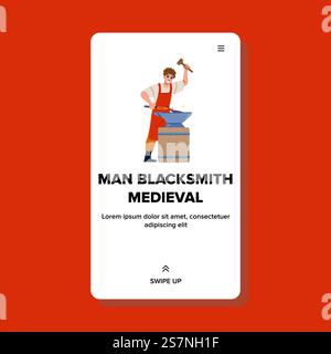 Medieval blacksmith vector illustration. Smith working with hammer and ...