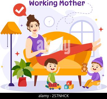 Working Mother Vector Illustration with Mothers who does Work and Takes ...