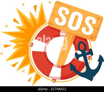 SOS Message Vector Illustration with People Who Need Emergency ...