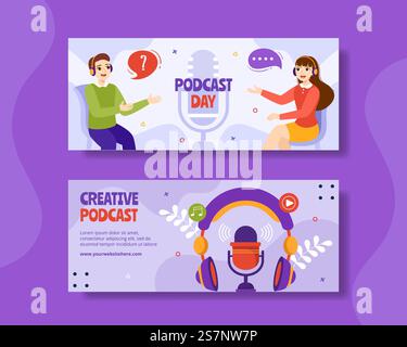 Radio Day Horizontal Banner Flat Cartoon Hand Drawn Templates ...