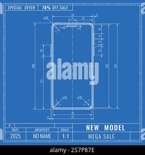 Mobile phone as technical blueprint drawing. Smartphone sale technical ...