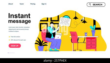 Forum web concept with character scene in flat design. People texting ...