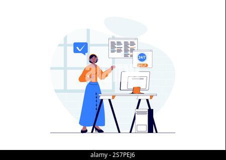 Online technical support. Internet advising clients, woman with ...