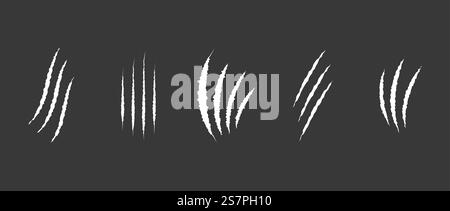 Cat scratch. Set of black bloody animal claw marks isolated on white ...