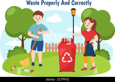 Waste Properly And Correctly Vector Illustration with Demonstration of ...
