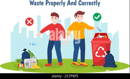 Waste Properly And Correctly Vector Illustration with Demonstration of ...