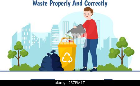 Waste Properly And Correctly Vector Illustration with Demonstration of ...