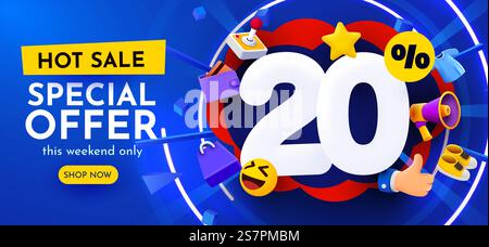 20 percent Off. Discount creative composition. 3d sale symbol with ...