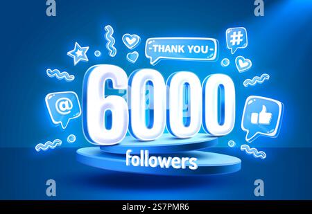 Thank you 6000 followers, peoples online social group, happy banner ...