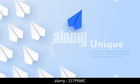 Paper planes flying forward. Leadership, success, finding new way and ...