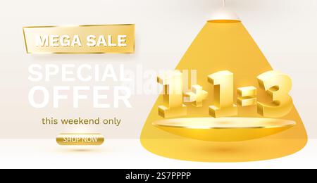 Special offer One plus one equals three, sale off poster. Vector Stock ...