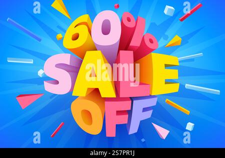 60 percent Off. Discount creative composition. 3d mega sale symbol with ...
