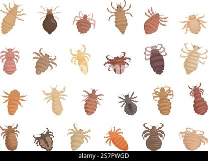 Lice icons set cartoon vector. Nature parasite. Insect head Stock ...
