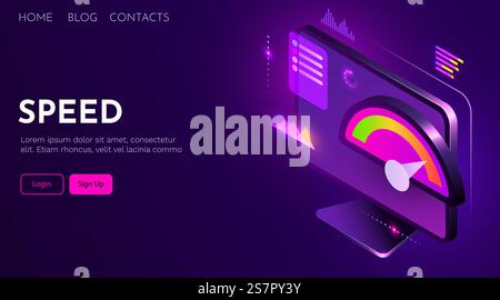 Computer speed analysis. Processor acceleration. Landing page template ...
