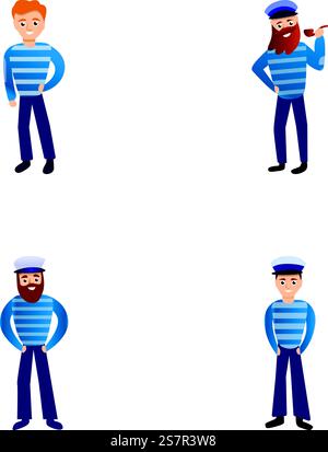 Ship crew icons set cartoon vector. Cruise ship captain and sailor ...