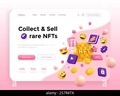 Non fungible token illustration landing page. Illustration for websites ...