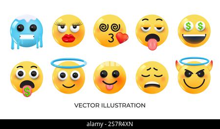 Set of IEmoji icons. Realistic Yellow Glossy 3d Emoticons face on ...