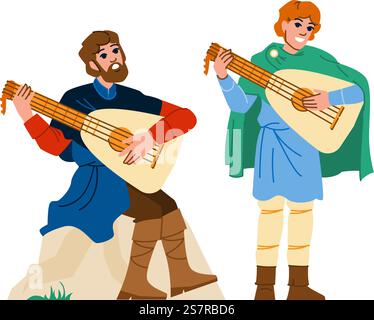 medieval trubadour playing lute vector. musician bard, minstrel ...