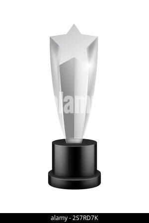 Trophy glass award in star shape vector illustration. Realistic modern ...