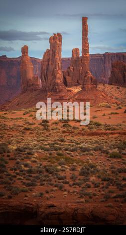 Some of the famous sandstone buttes located in Monument Valley, a ...