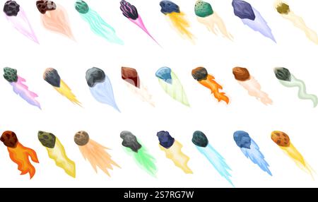 Meteor trail icons set cartoon vector. Comet flying meteor. Falling ...