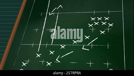 Football strategy diagram image over green chalkboard background Stock ...