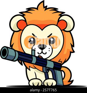 Cute lion with a gun. Vector illustration in cartoon style Stock Vector ...
