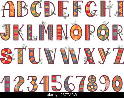 African font, ethnic folk typeface or tribal type of native English ...