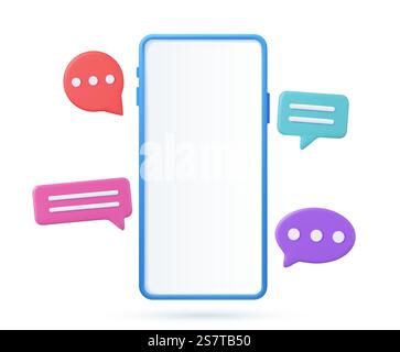 3D render smartphone with floating chat Stock Vector Image & Art - Alamy