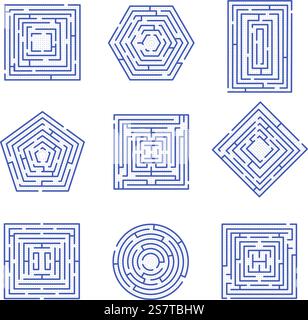 Retro video games maze locations. Arcade game labyrinth, 8 bit computer ...