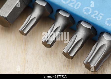 Screwdriver bits in a blue box Stock Photo - Alamy