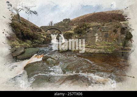 Three Shire Heads. A digital watercolour painting of an autumnal ...