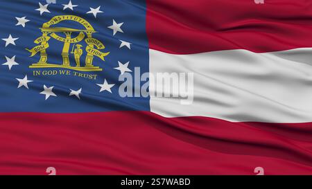 Close-up view of the Georgia state flag waving in the wind. Georgia is ...