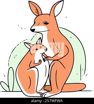 cute little fox and kangaroo cartoon vector illustration graphic design ...