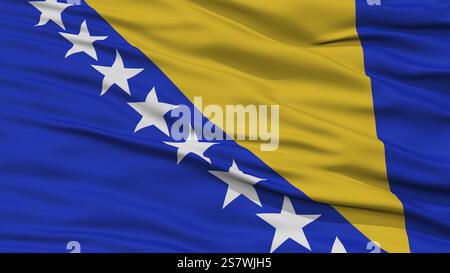 Flag of Bosnia and Herzegovina waving in the wind. Blue field with ...