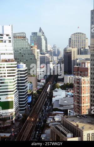 Aerial view of the BTS Sukhumvit line in Asok, Bangkok, Thailand Stock ...